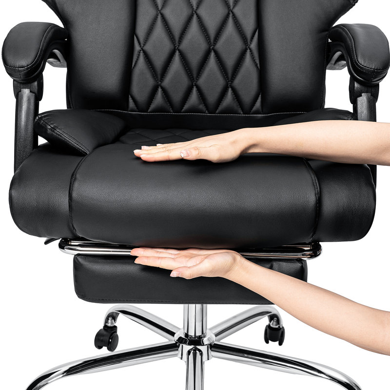Black ergonomic pu leather big and tall office chair with footrest store